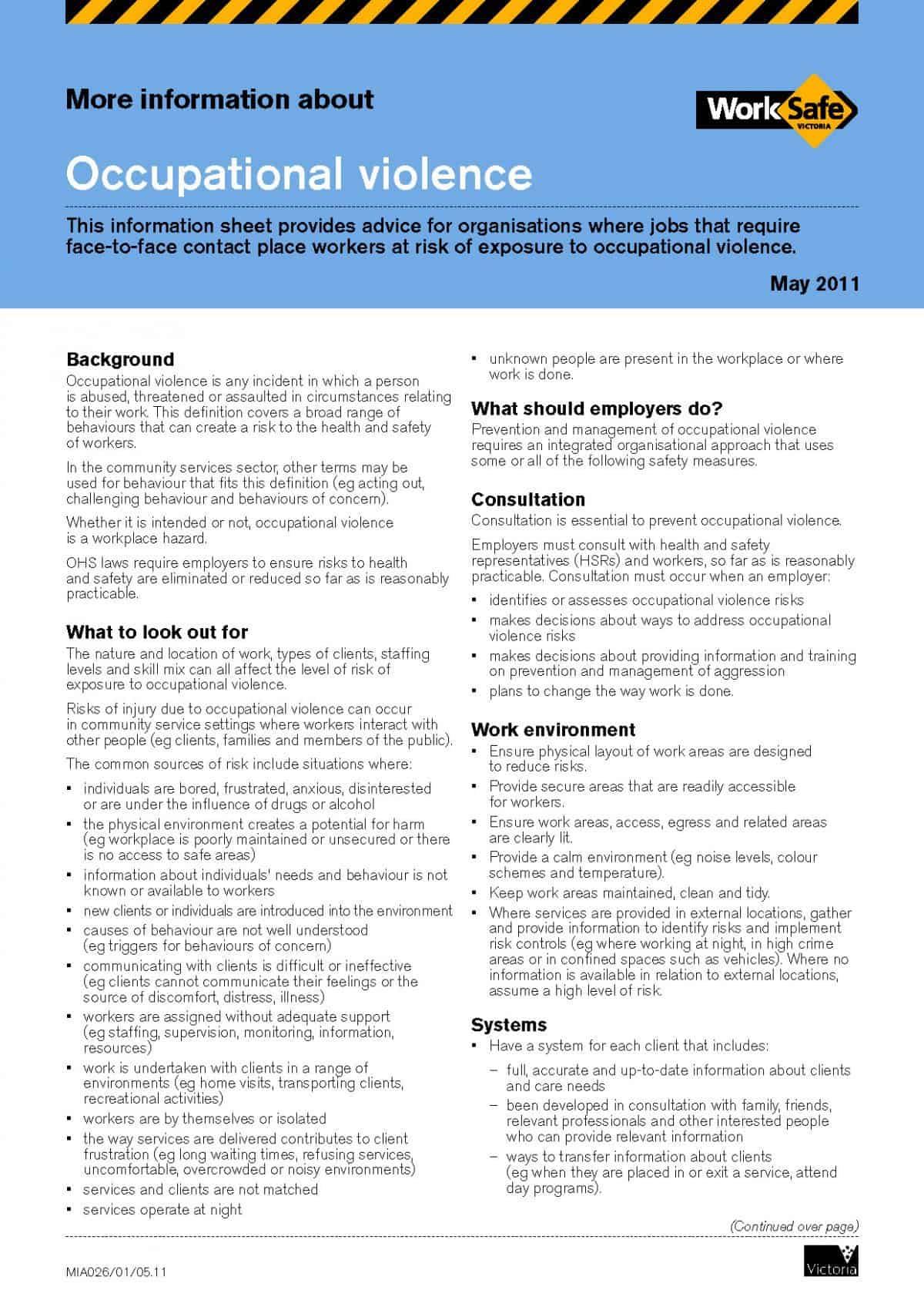 New OHS info on Working Alone and Occupational Violence – SafetyAtWorkBlog