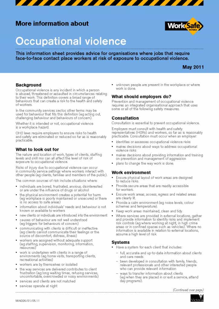 New OHS info on Working Alone and Occupational Violence – SafetyAtWorkBlog