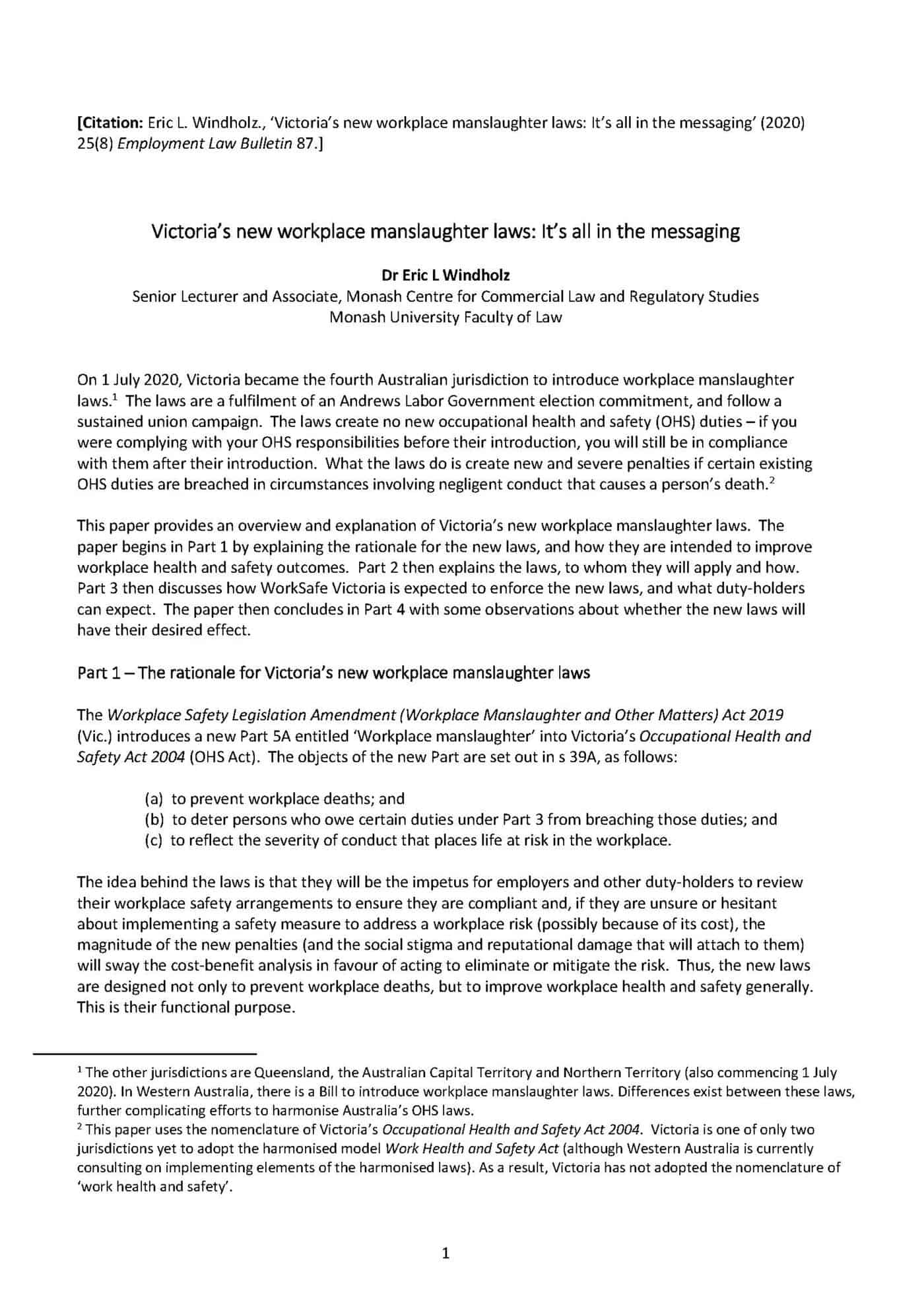 Useful look at Victoria’s Industrial Manslaughter laws – SafetyAtWorkBlog